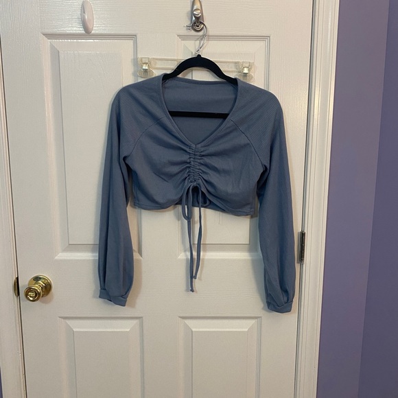 Zara | Tops | Nwot Zara Blue Ruched Long Sleeve Top | Poshmark